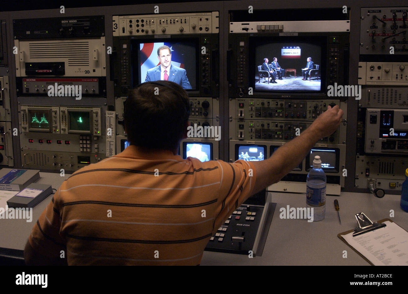 Studio editor director monitors live television debate Stock Photo - Alamy