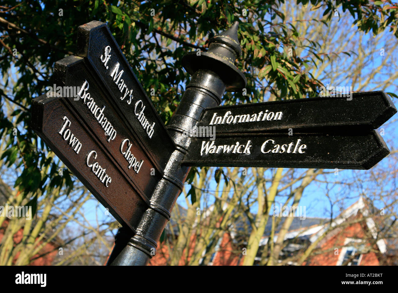 signpost warwick warwickshire england uk gb Stock Photo - Alamy