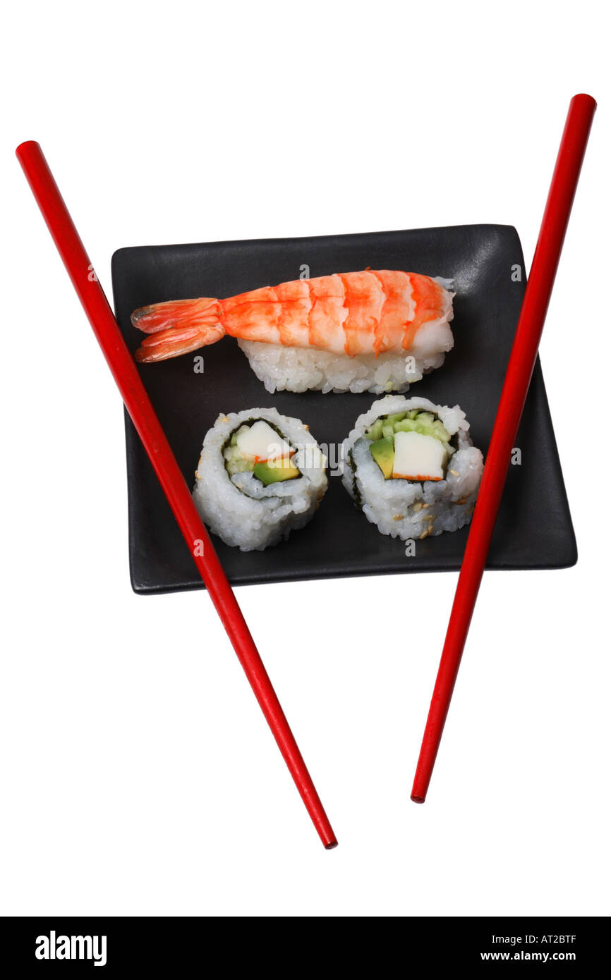 Maki and Nigiri Sushi on tray with Chopsticks Stock Photo - Alamy