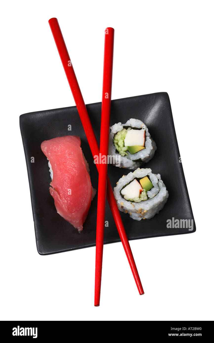 Maki and Nigiri Sushi on tray with Chopsticks Stock Photo - Alamy