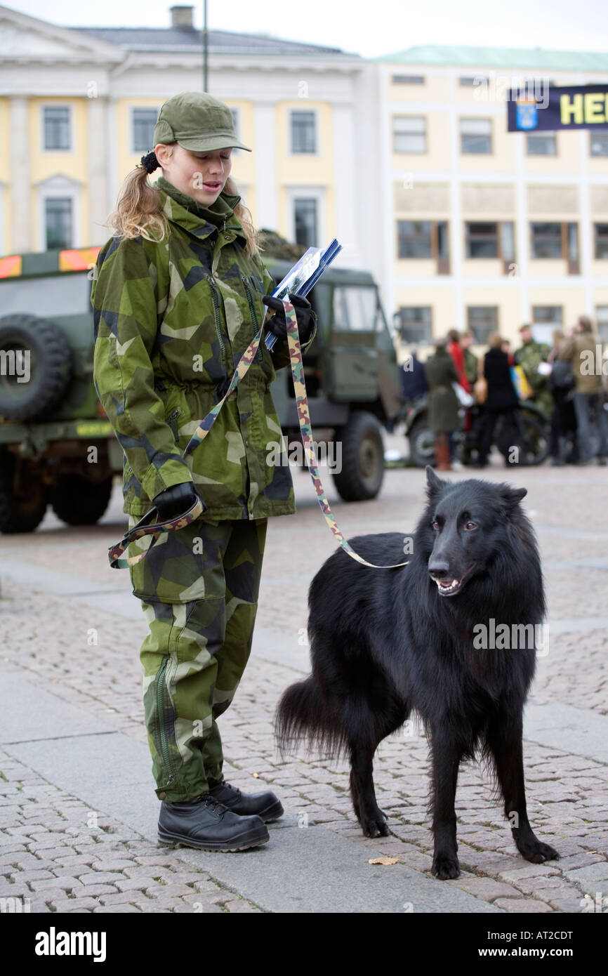 Female soldier from Swedish Home Guard with black collie military ...