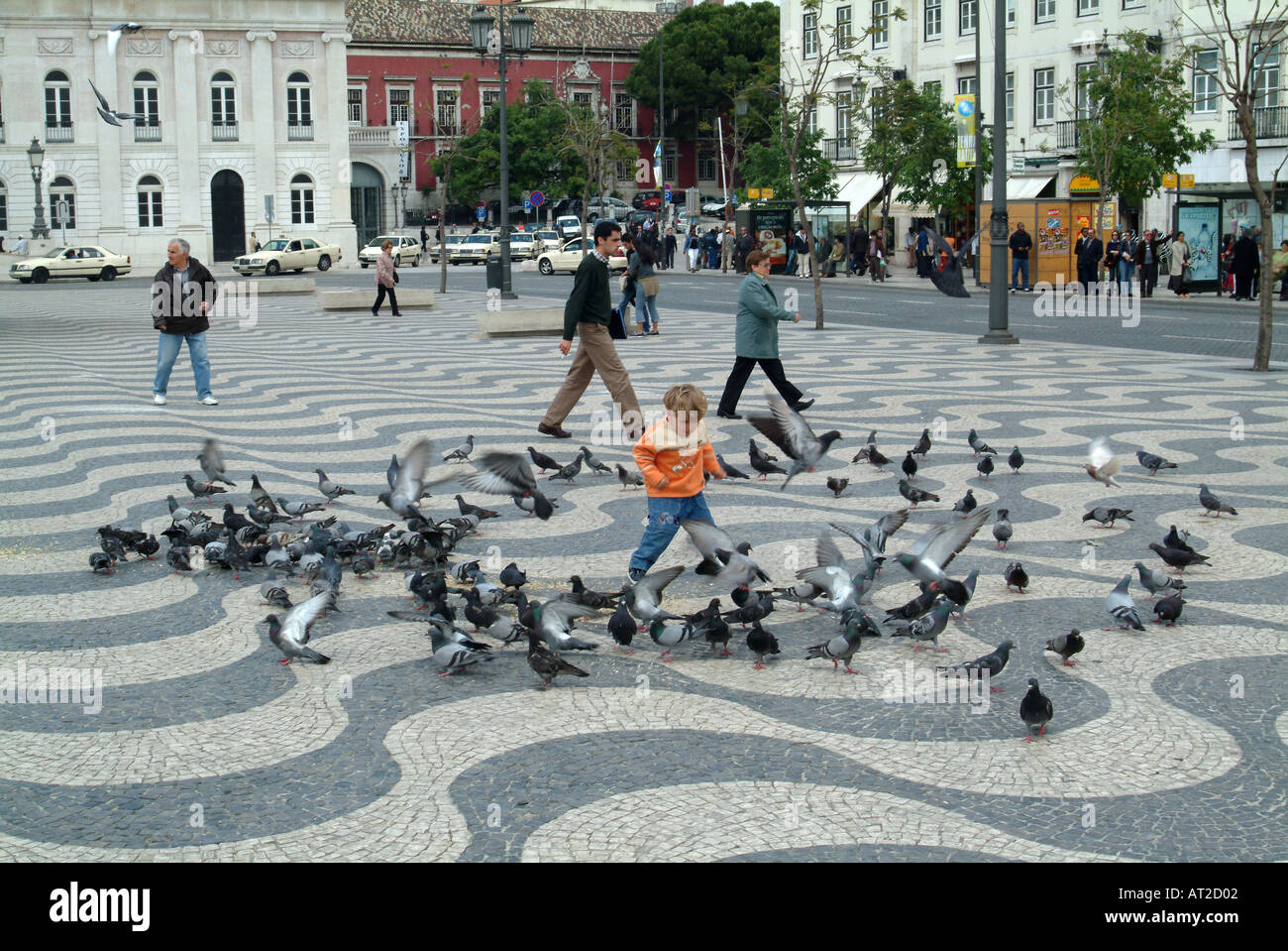 Young boy chasing pigeons hi-res stock photography and images - Alamy