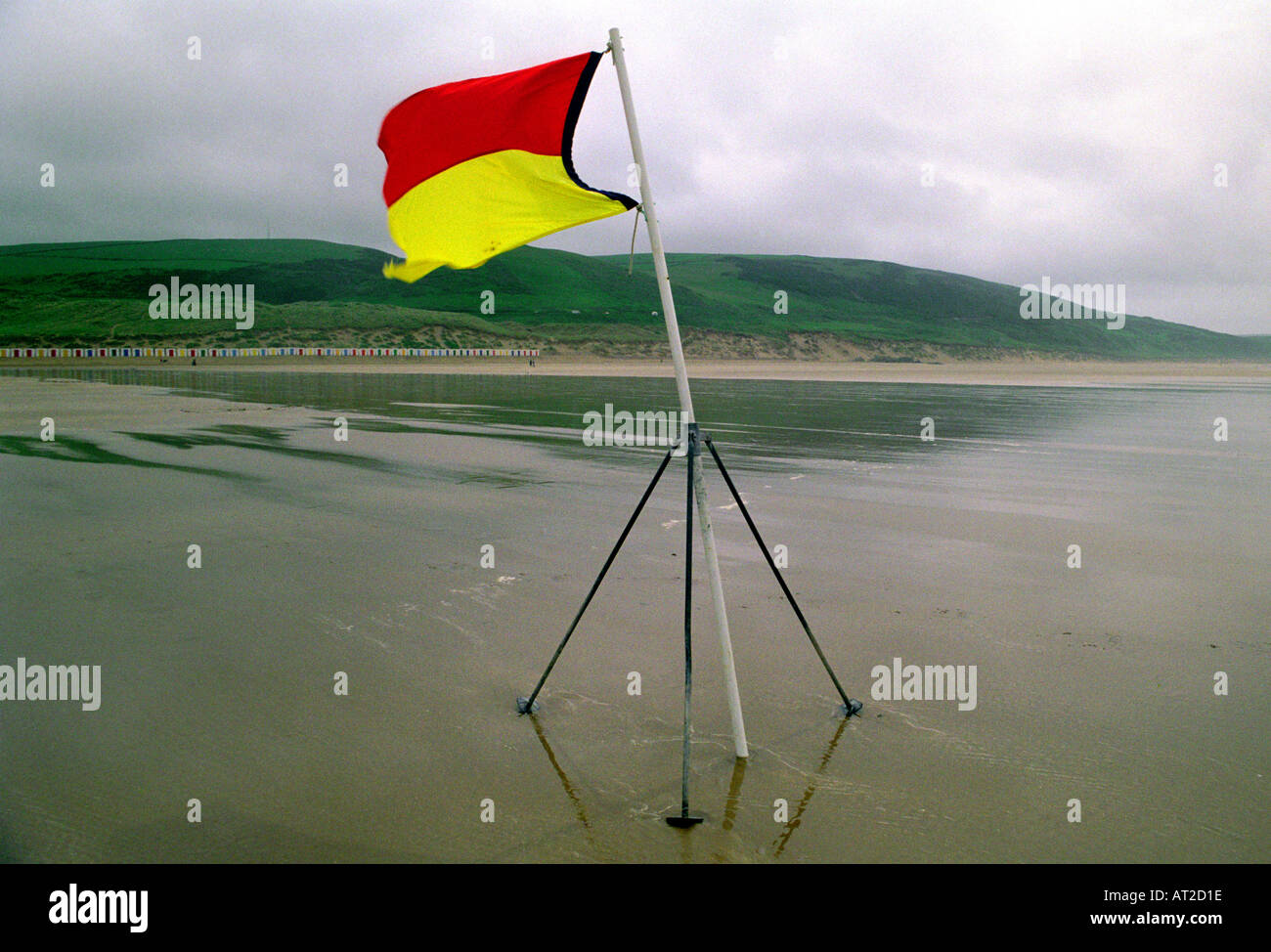 Warning flag on surfing beach in North Devon England Stock Photo - Alamy