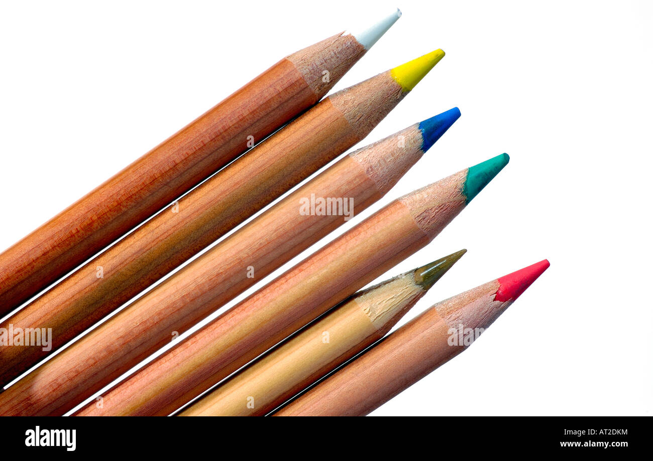 Cut out of coloured pencils on white background Stock Photo - Alamy