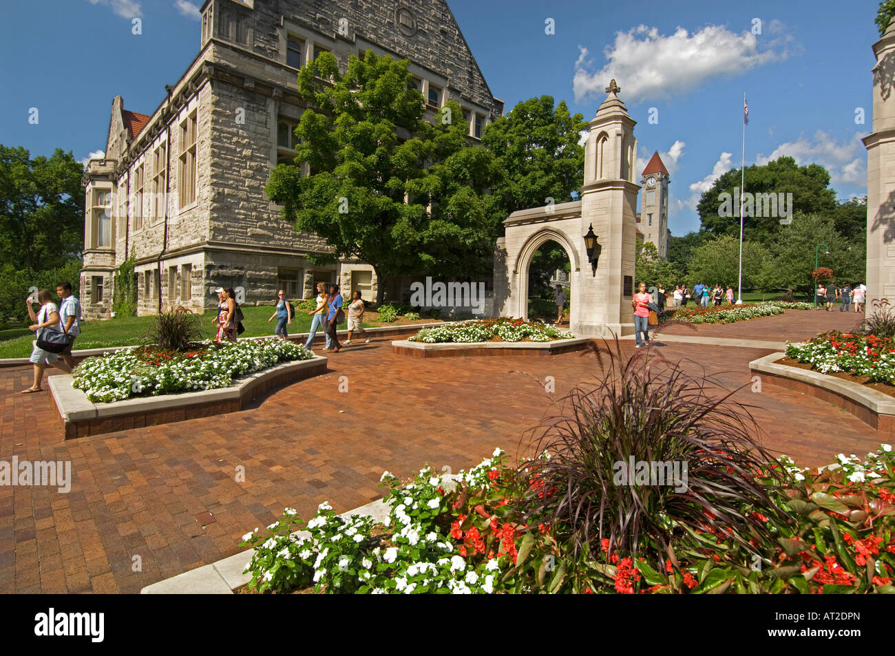 Students at the Sample Gates entryway into Indiana University campus ...