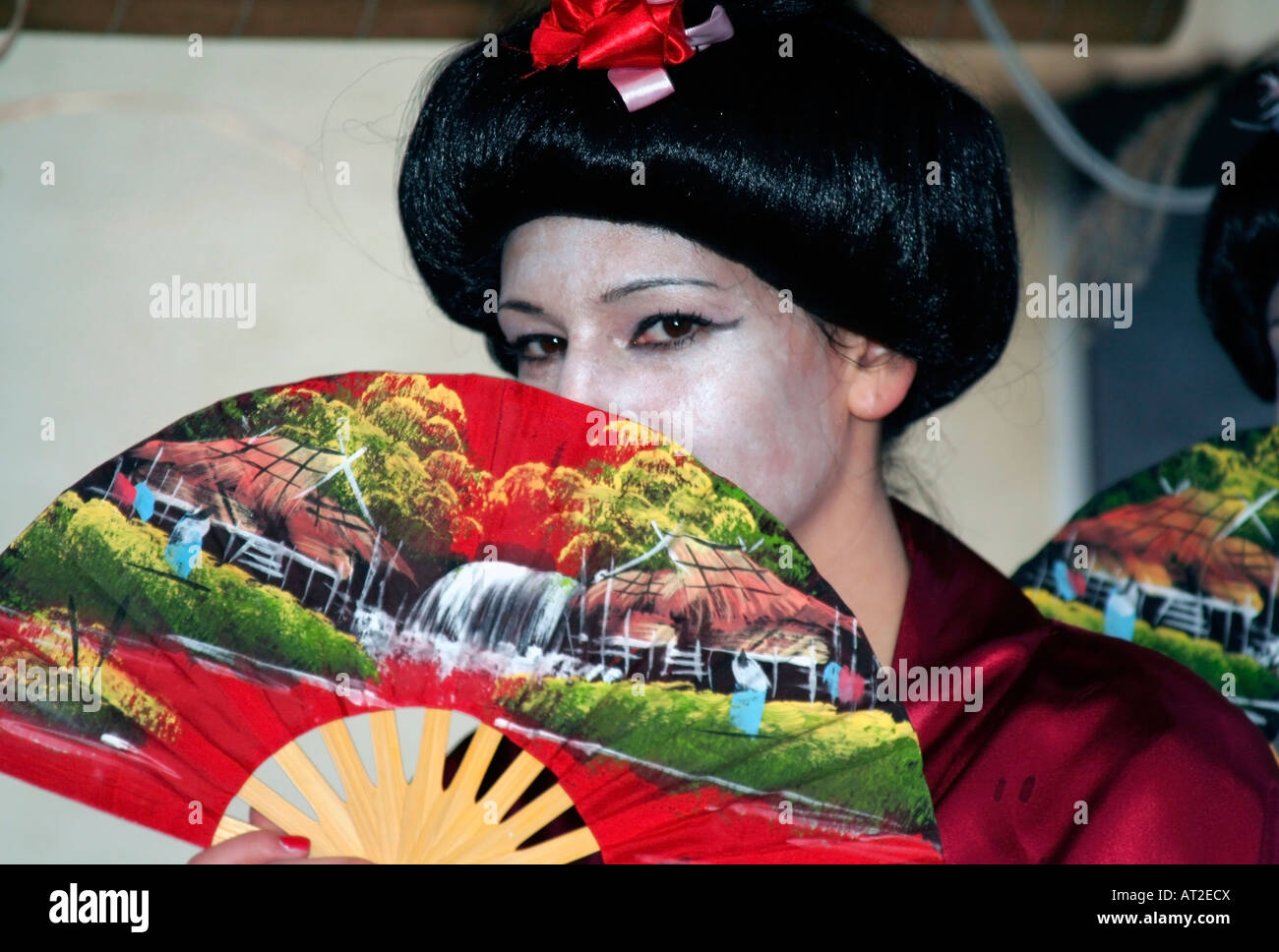 Masks carnival in Slovenia, Dobova. Geisha Stock Photo - Alamy