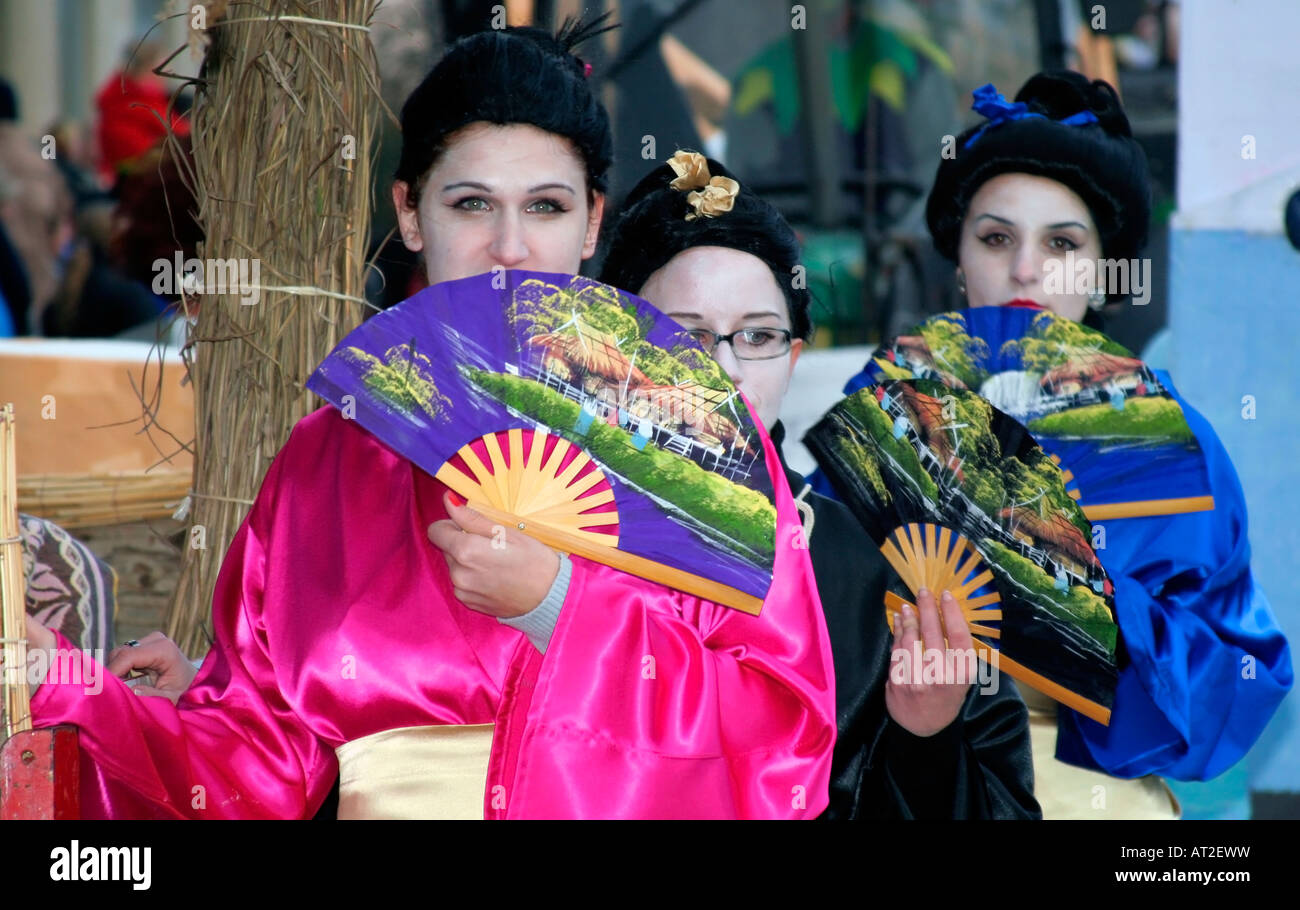 Masks carnival in Slovenia, Dobova. Geisha Stock Photo - Alamy