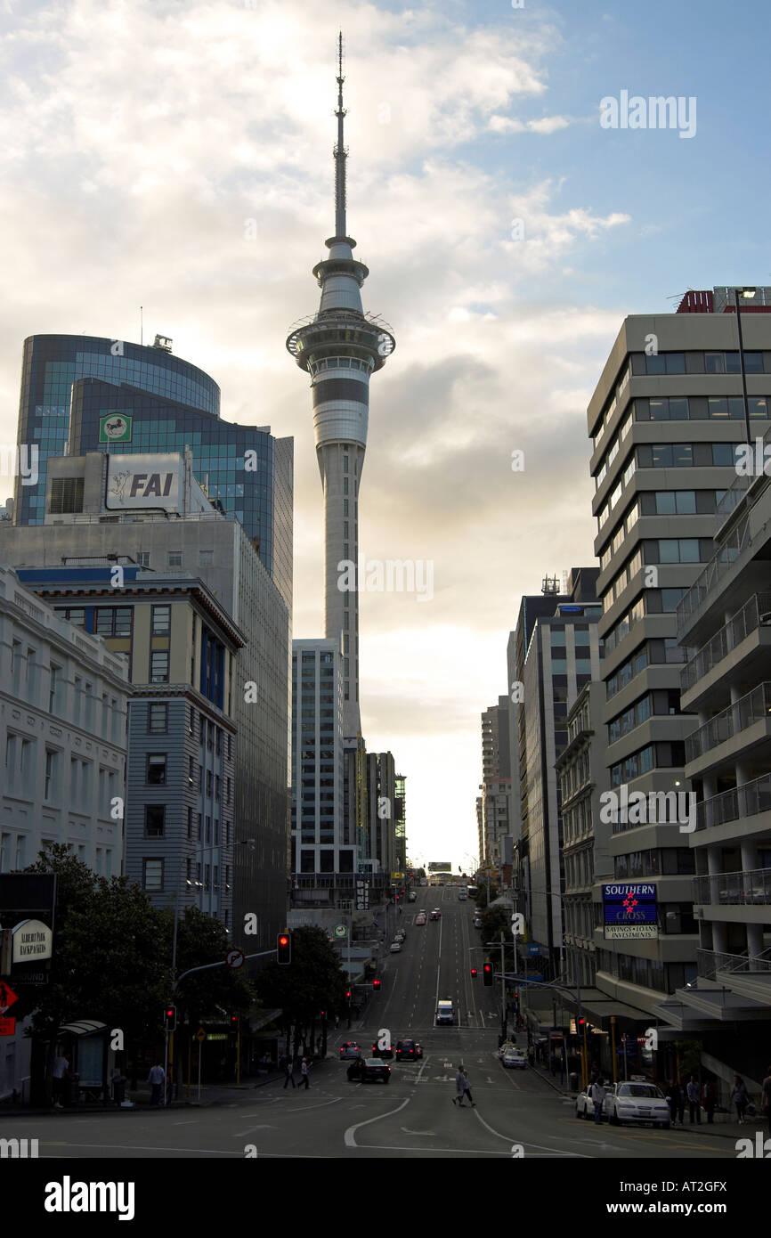 Auckland Sky Tower in evening light, New Zealand Stock Photo - Alamy