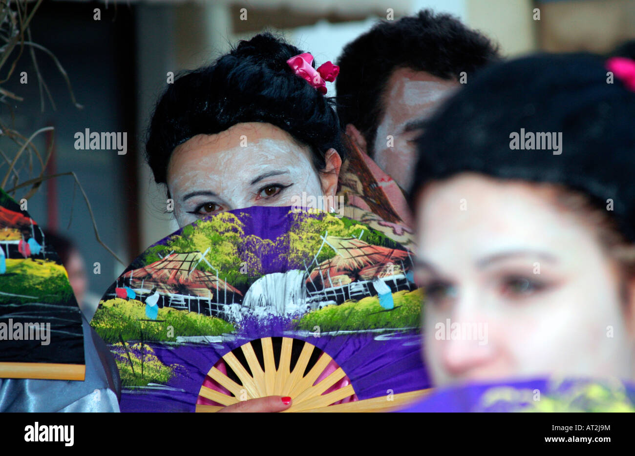 Masks carnival in Slovenia, Dobova. Geisha Stock Photo - Alamy