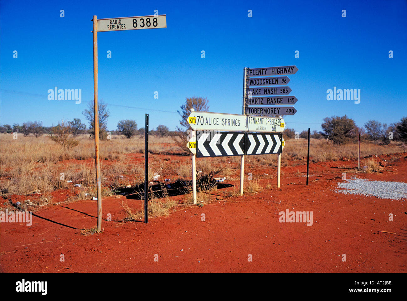 Road signs T- intersection Plenty Highway Northern Territory Australia ...