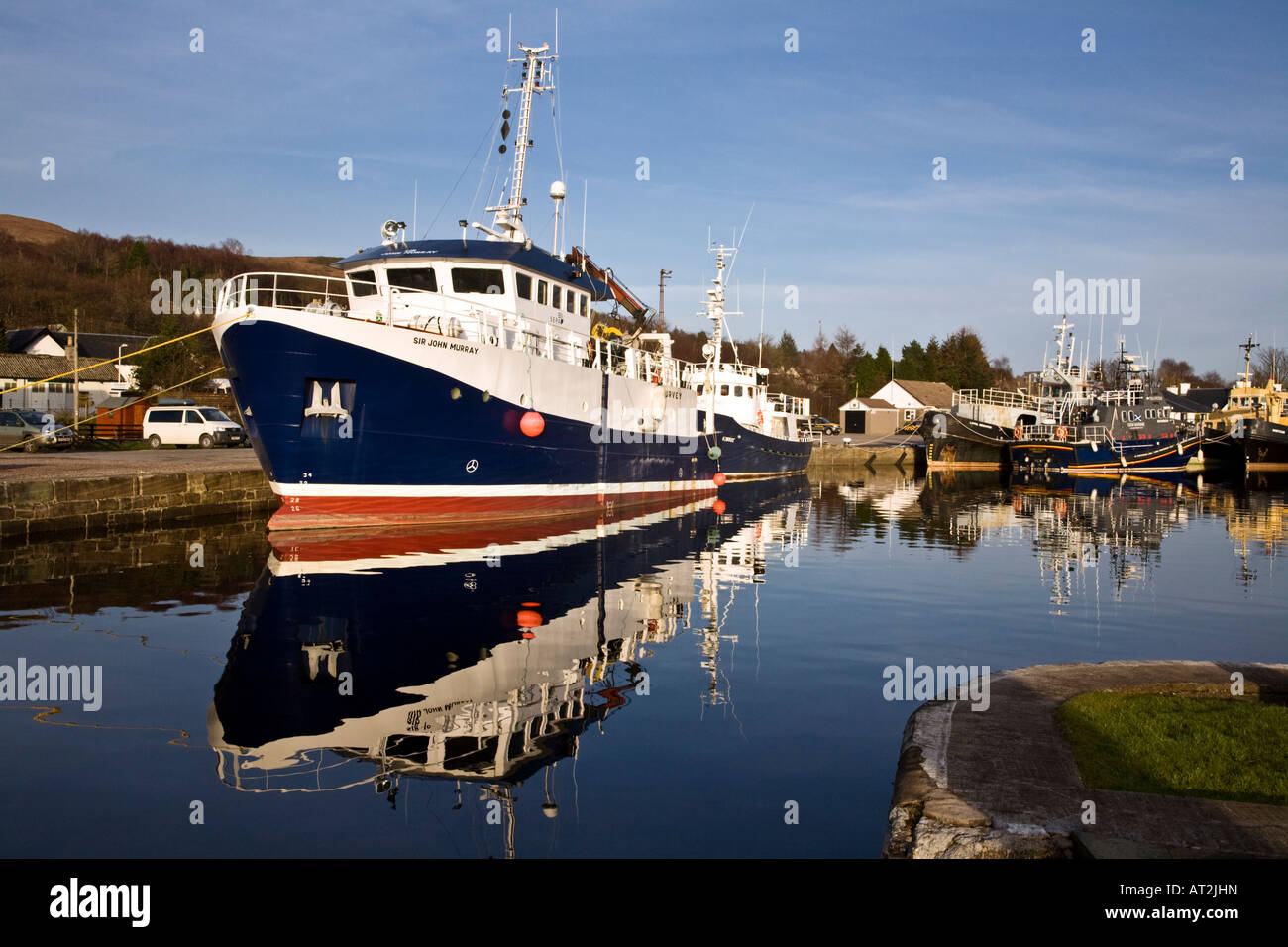 Ships moored in the Corpach Basin on the Caledonian Canal at Corpach ...