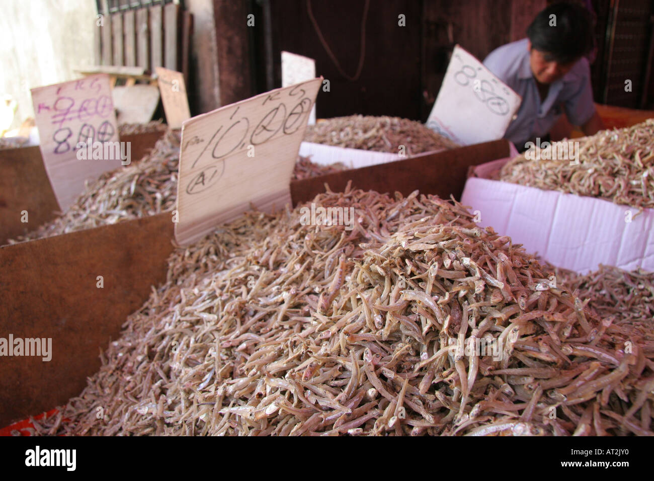 Dried fish on display for sale on a stall at the Sunday Market in ...