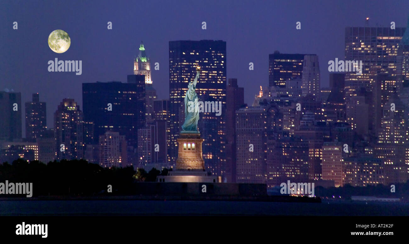 A full moon rises over Lower Manhattan New York City in this view from ...