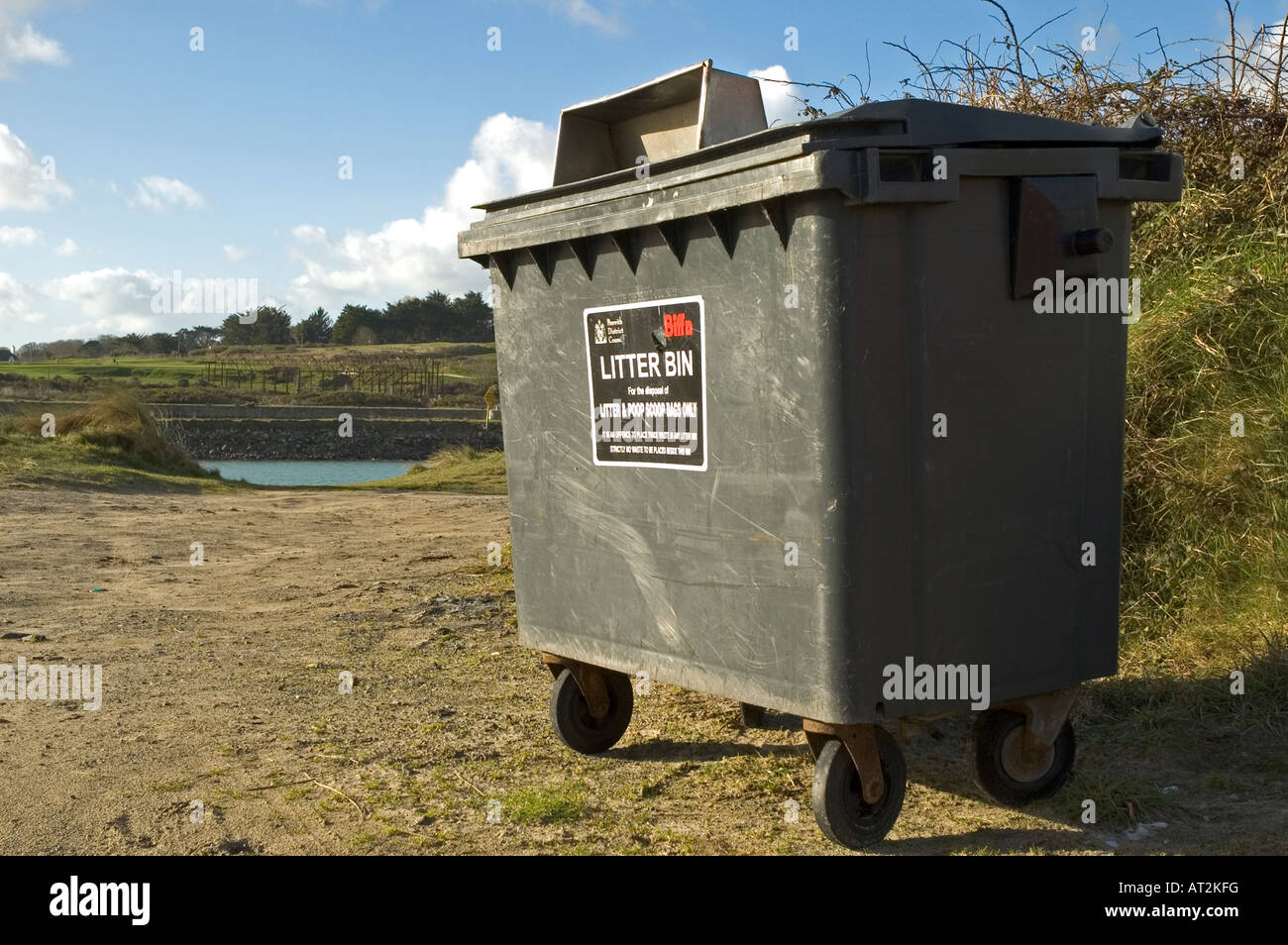 a waste bin on wheels in the cornish countryside Stock Photo - Alamy