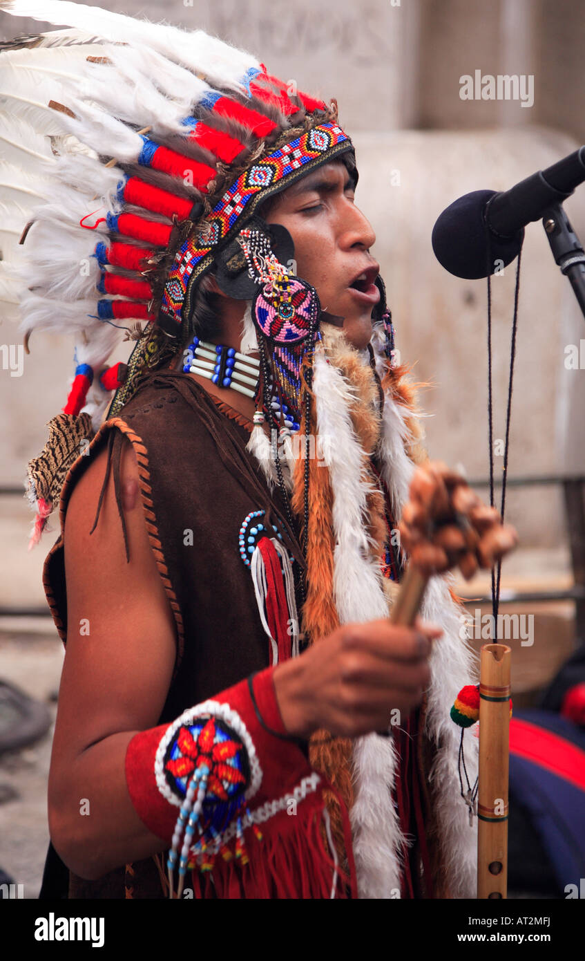 Street folklore musician playing exotic air instruments in Florida ...