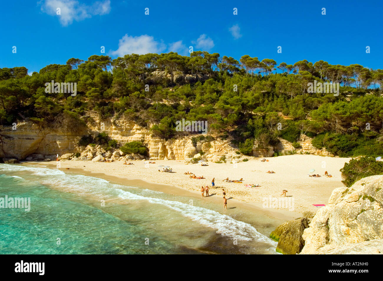 Cala Mitjana playa beach wooded cove Menorca Stock Photo - Alamy