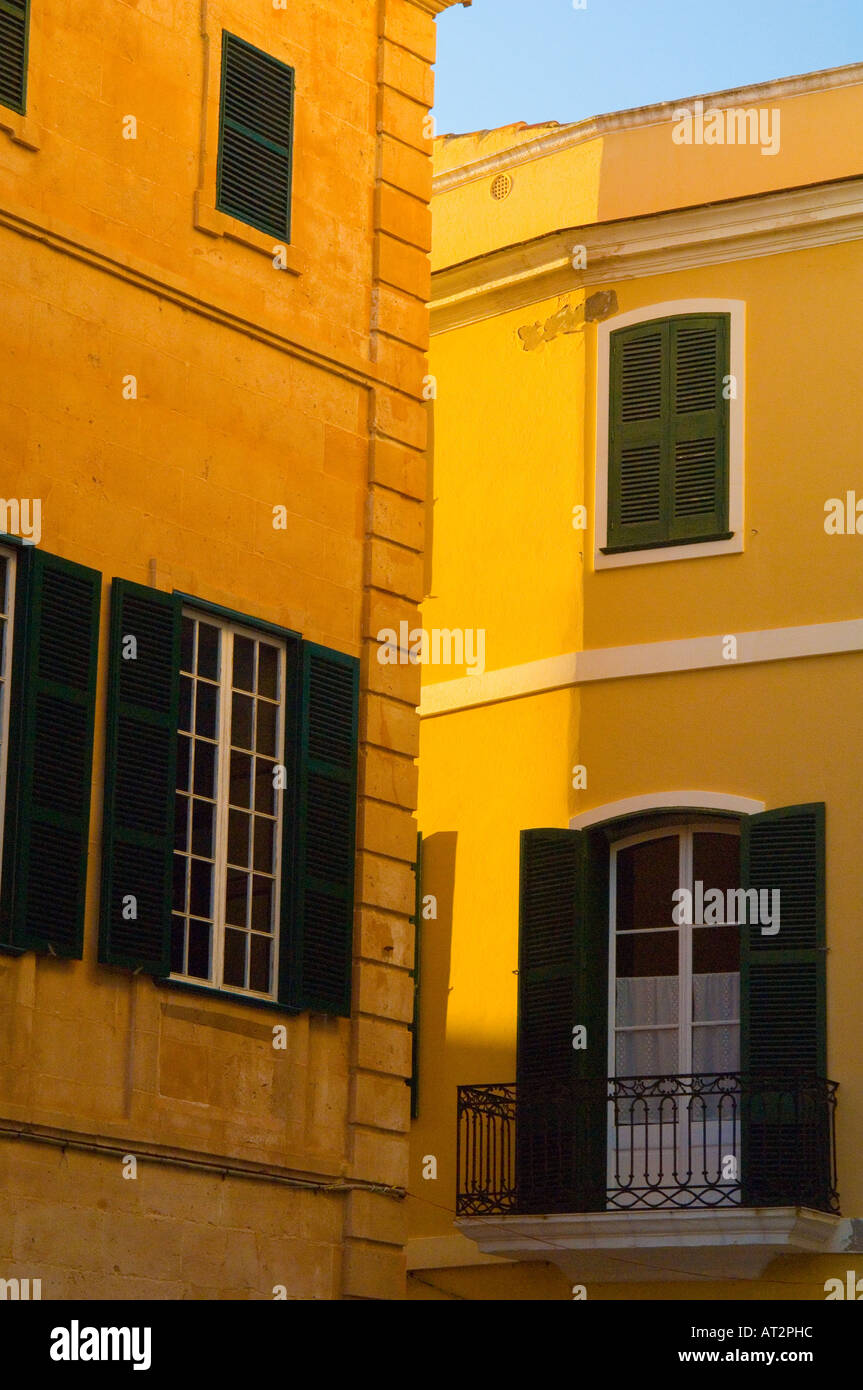 Sandstone buildings at sunset Ciutadella town square Menorca Stock ...