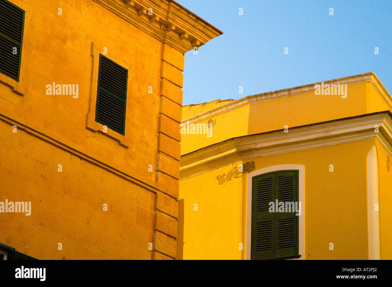 Sandstone buildings at sunset Ciutadella town square Menorca Stock ...