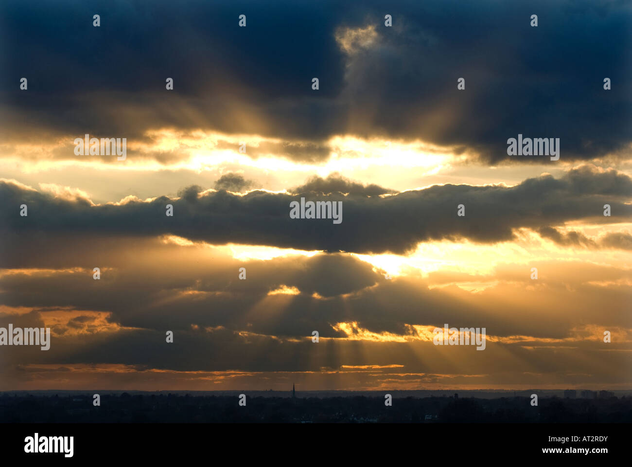 Sun rays over a church Stock Photo - Alamy