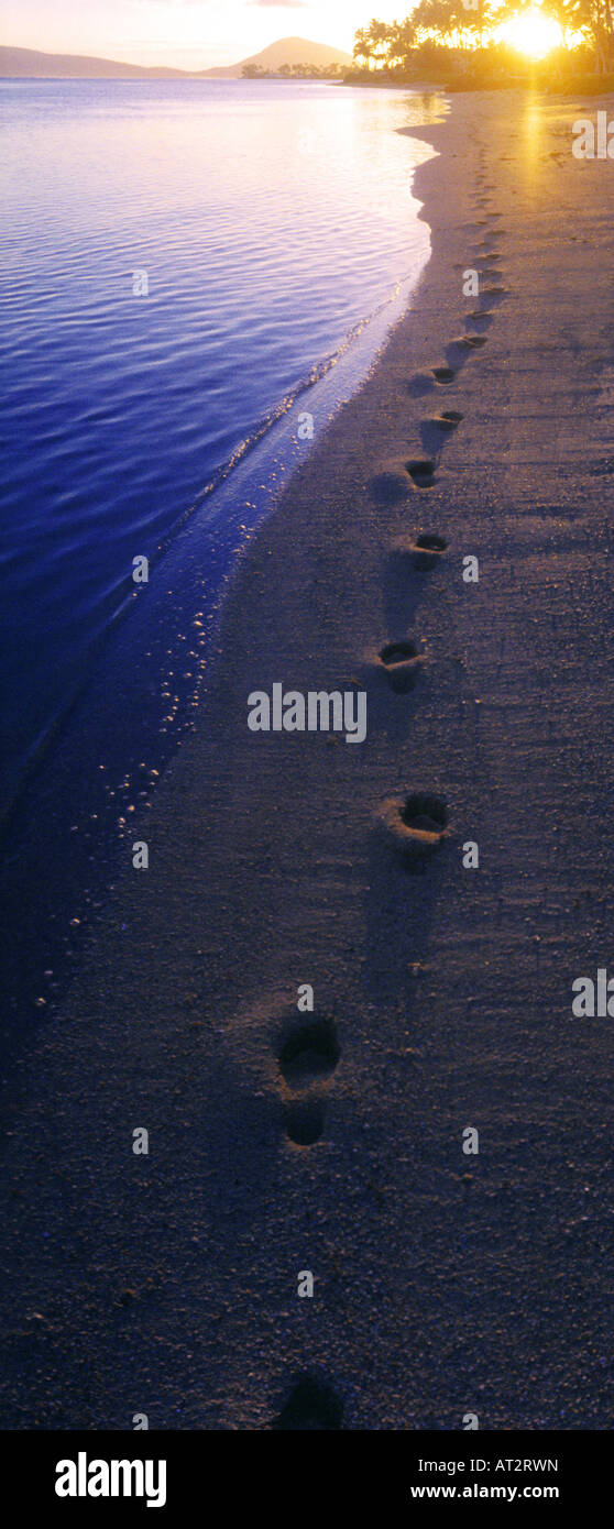 footsteps on beach vertical sunset walk travel Hawaii Stock Photo - Alamy