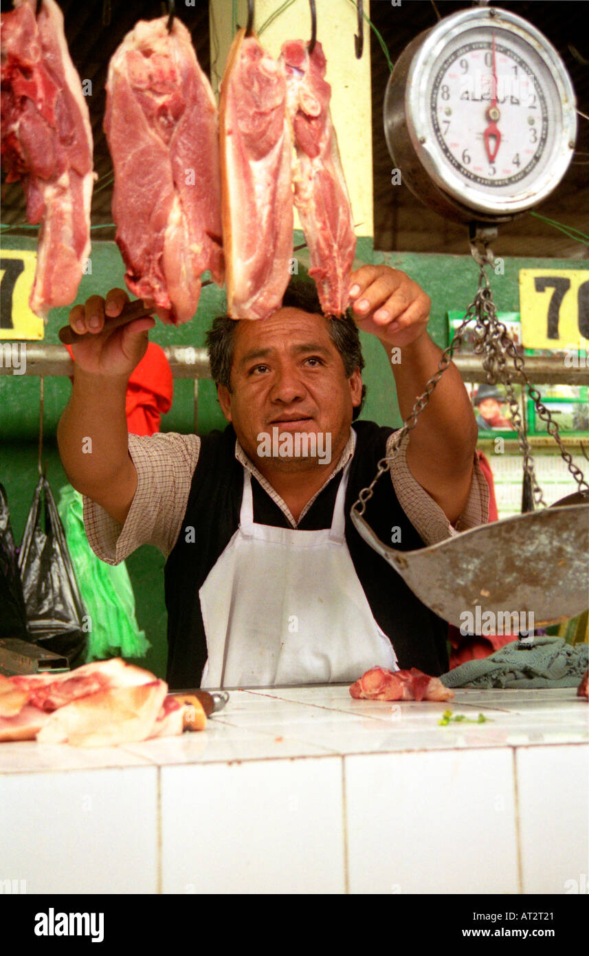 Butcher in a Lima market, Peru Stock Photo - Alamy