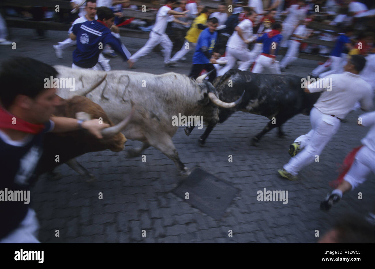 Bull runners during San Fermin Festival Pamplona Navarre Spain Stock ...