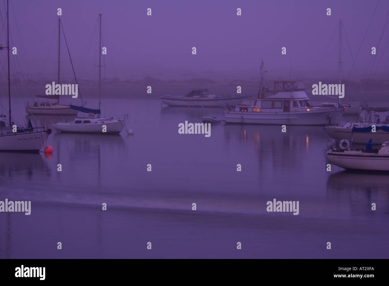 Sail Boats Floating in Calm Harbor Before Sunrise Stock Photo - Alamy