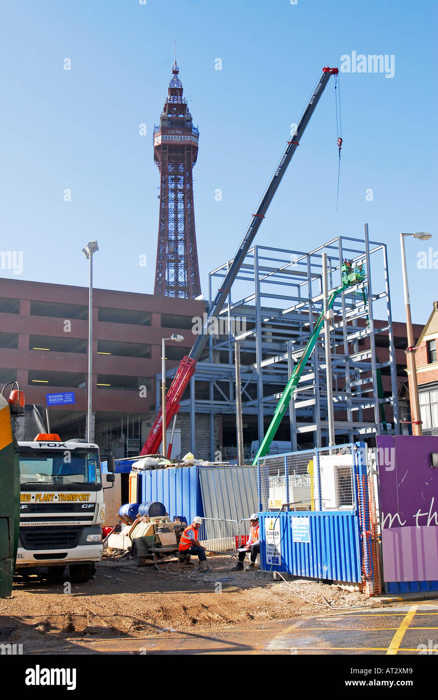 Blackpool tower and crane Stock Photo - Alamy