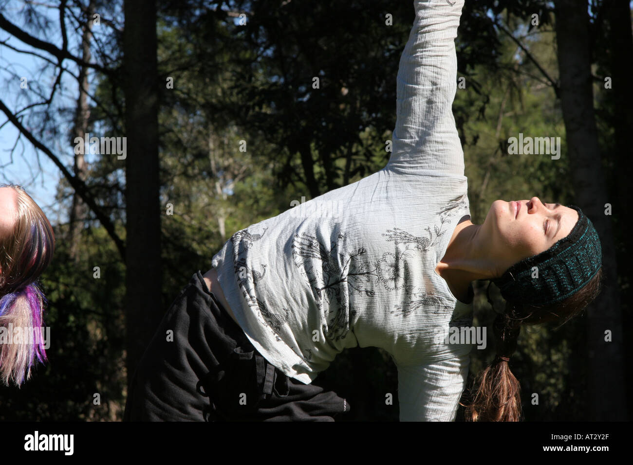 People practising Yoga in Australian Bush Nature New Age excercise ...