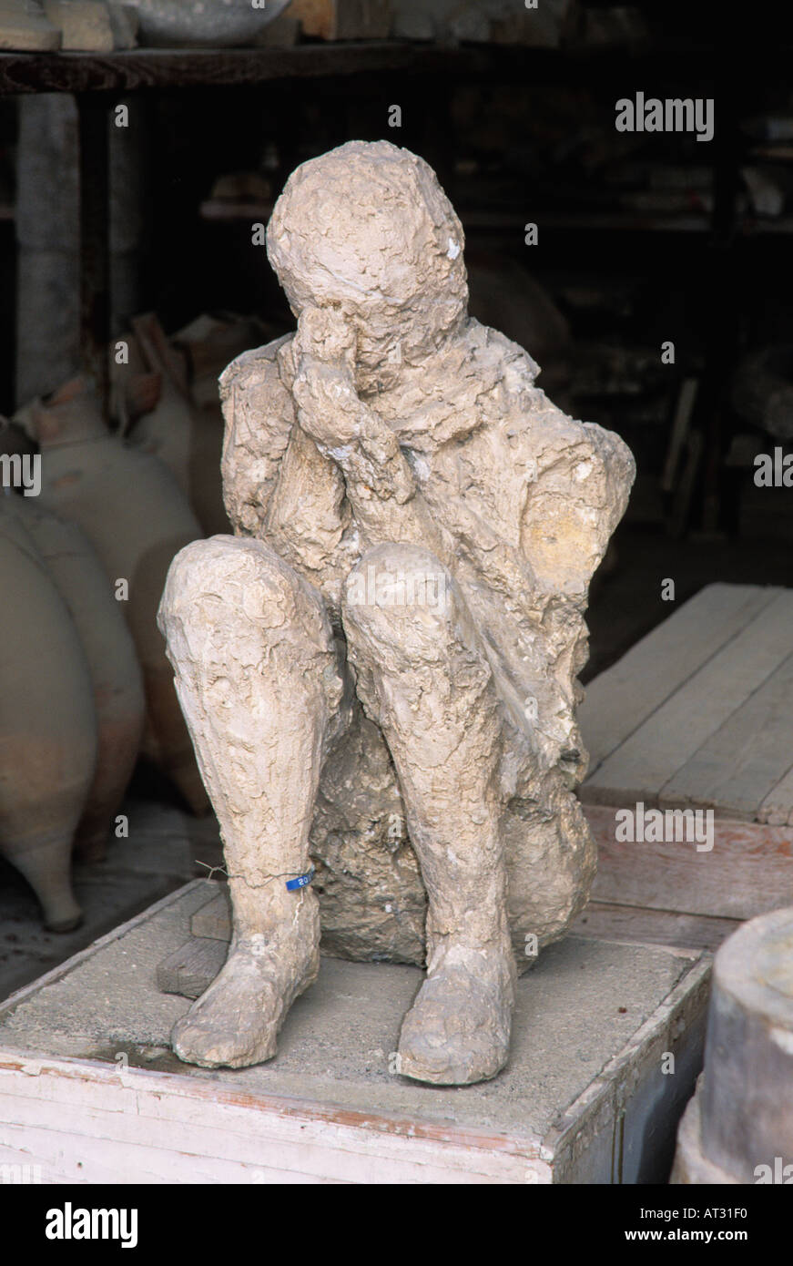 European travel in Pompeii Italy plaster casting of a person covering ...