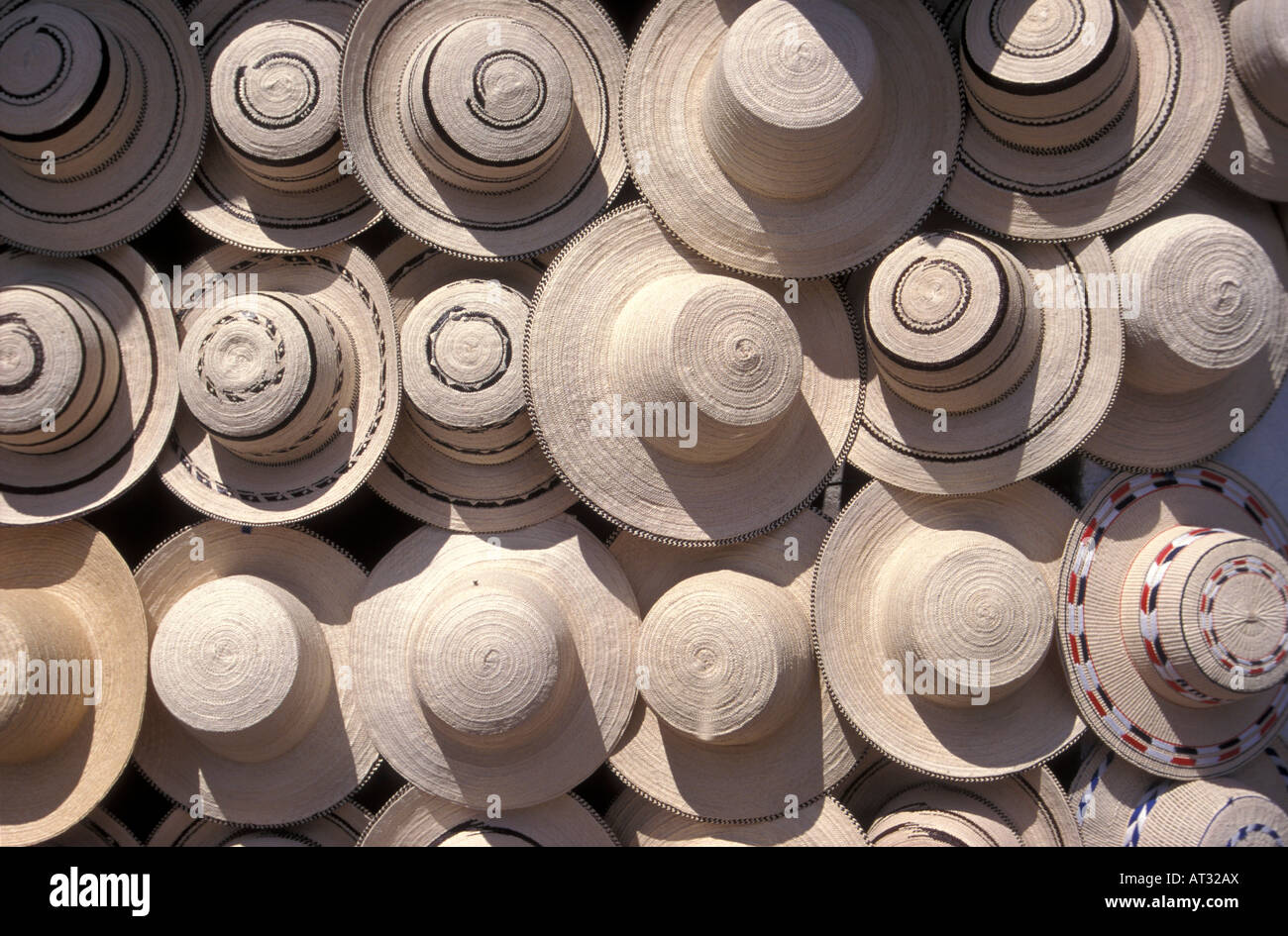 Straw hats or montunos for sale at the Sunday handicrafts market in El ...