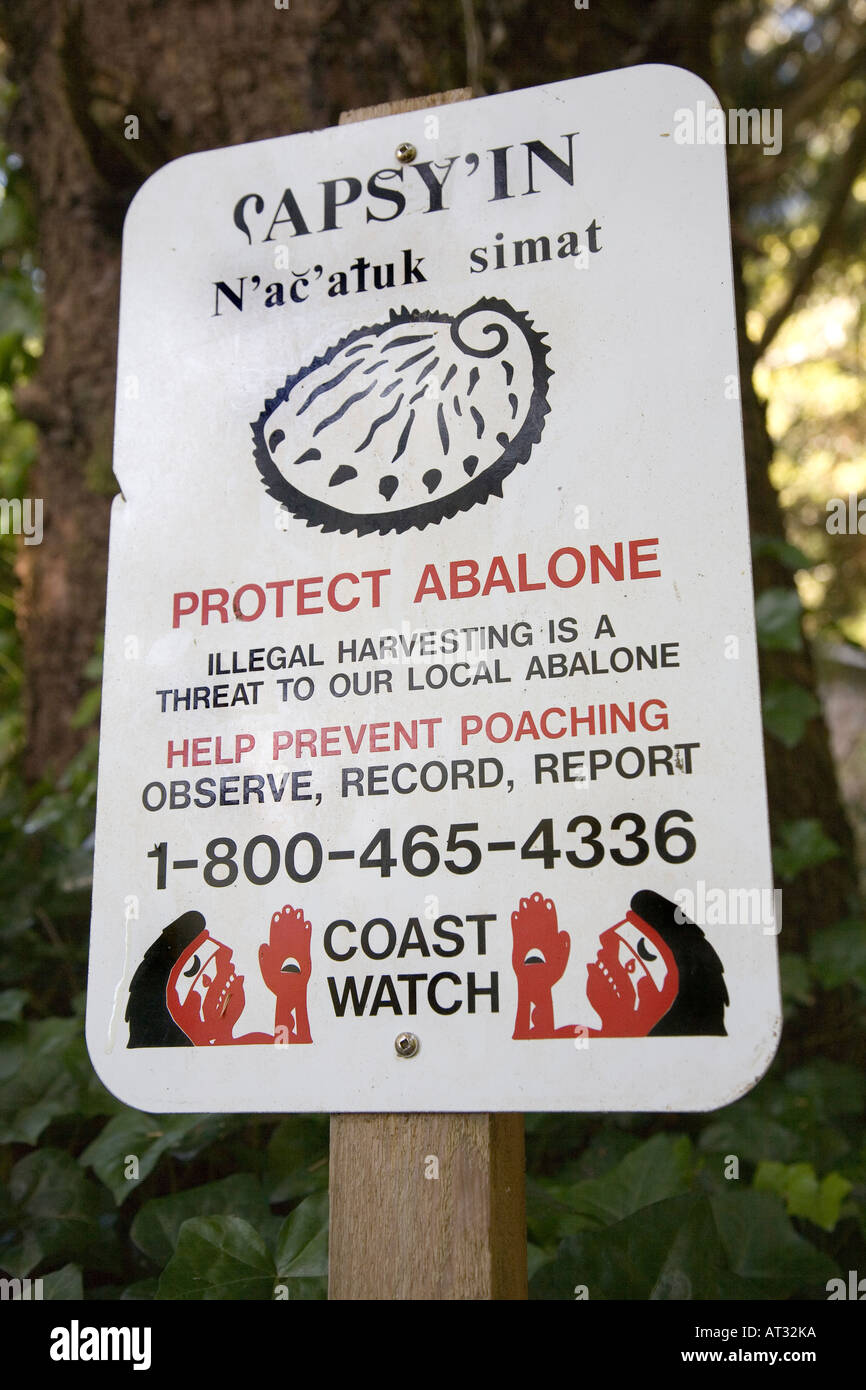 Warning sign protecting abalone shells from harvesting Brady Beach ...