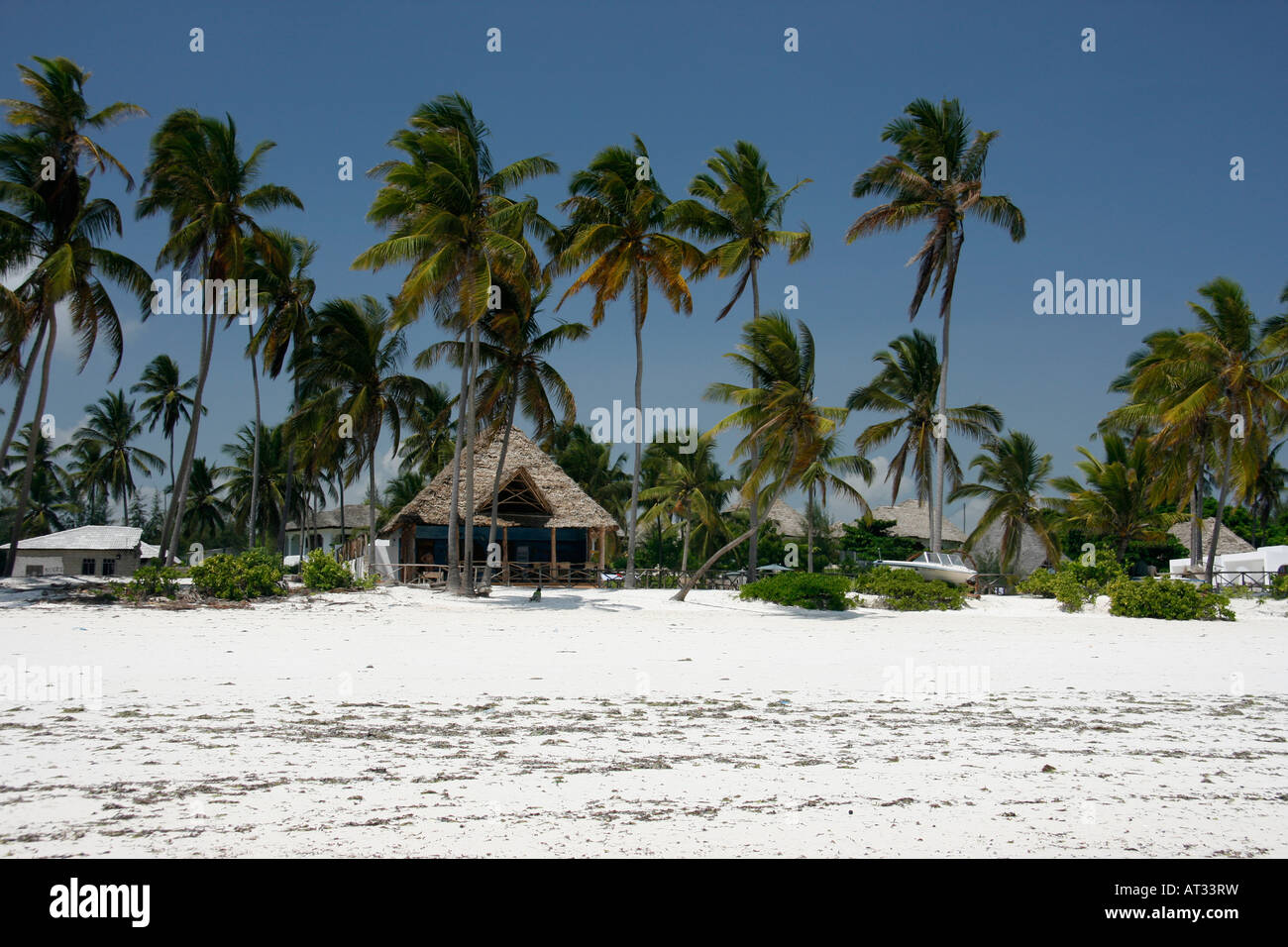 A hotel on the beach on the East Coast of Zanzibar, just north of ...