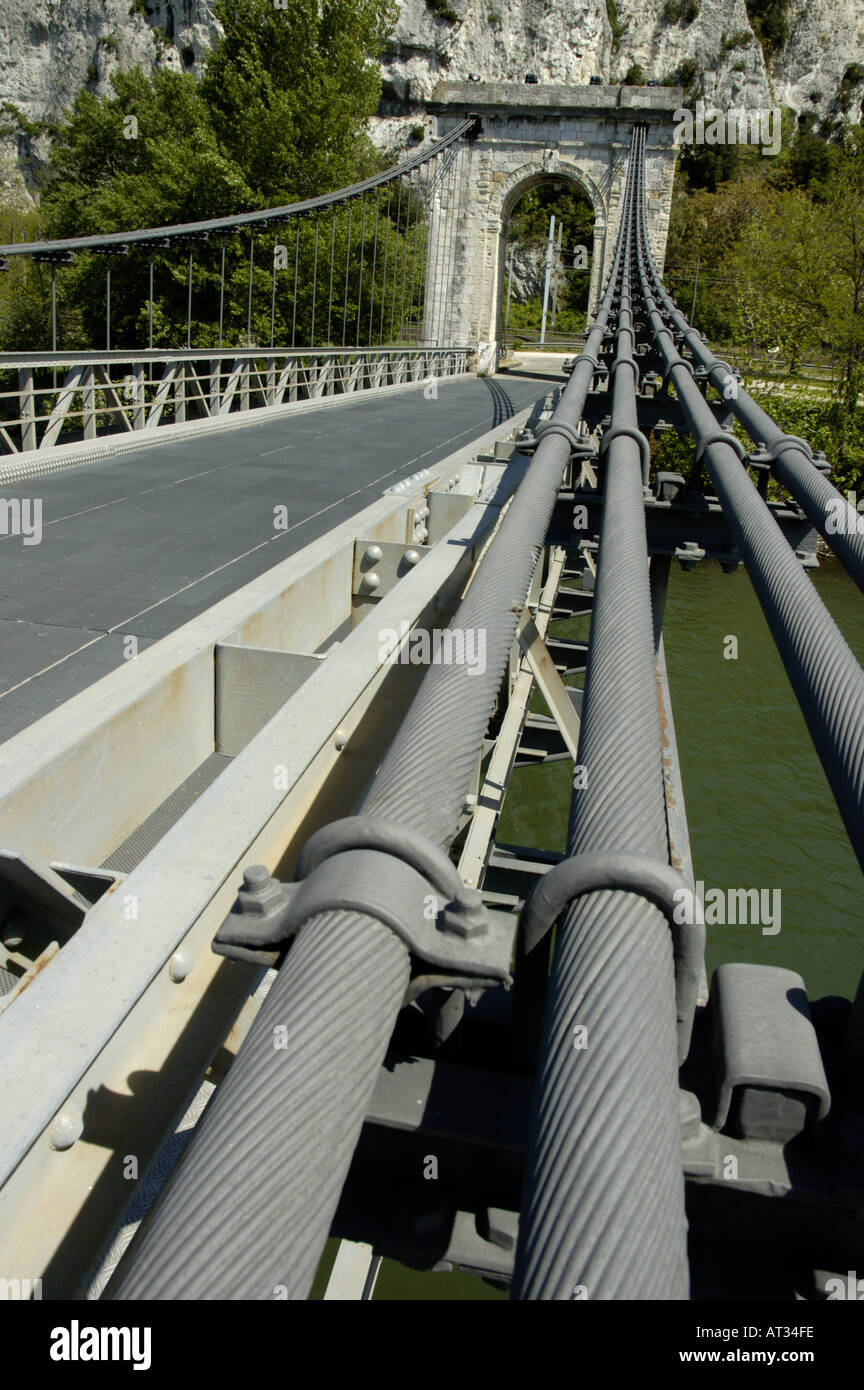 France Drome On The Robinet Suspended Bridge Crossing The Rhone River ...