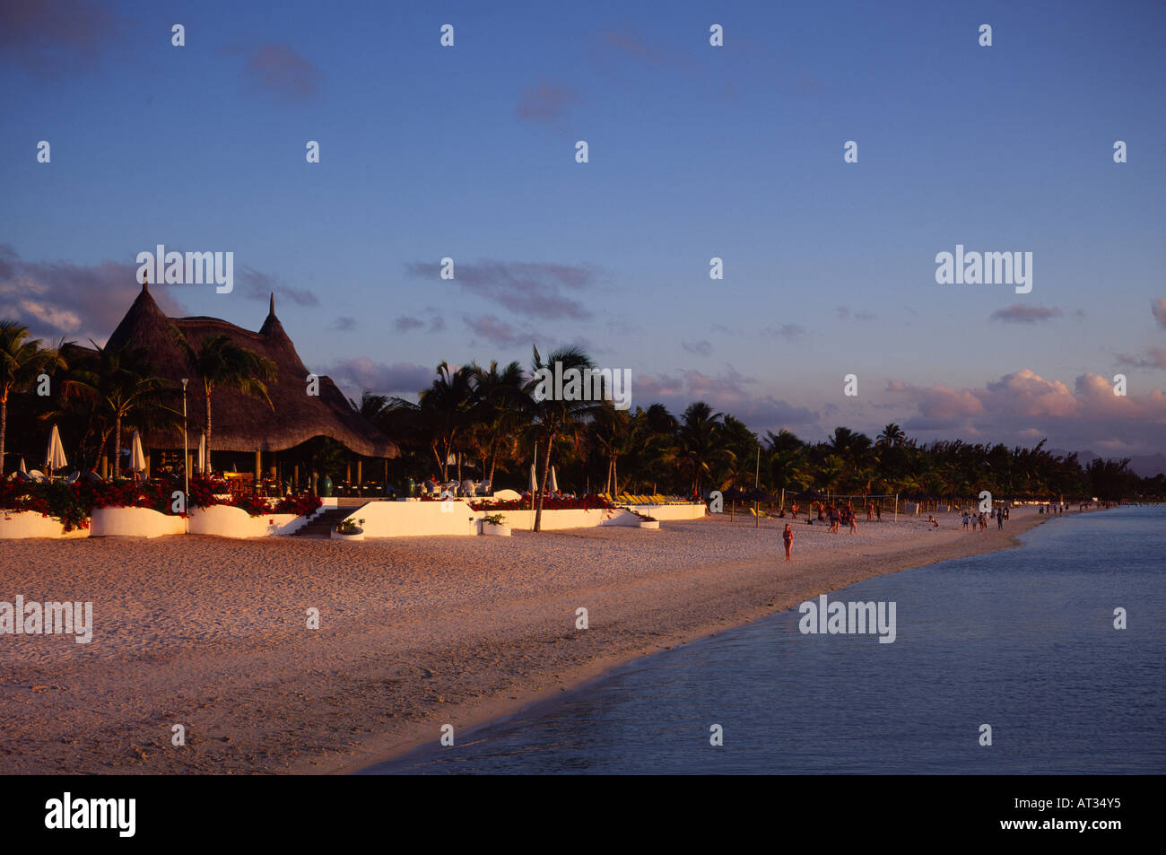 Mauritius west coast beach and resort at sunset Stock Photo - Alamy
