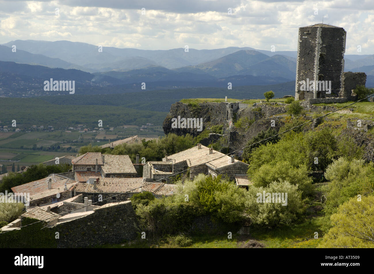 France Ardeche Mirabel Village And The Donjon Tower Ruins Stock Photo ...
