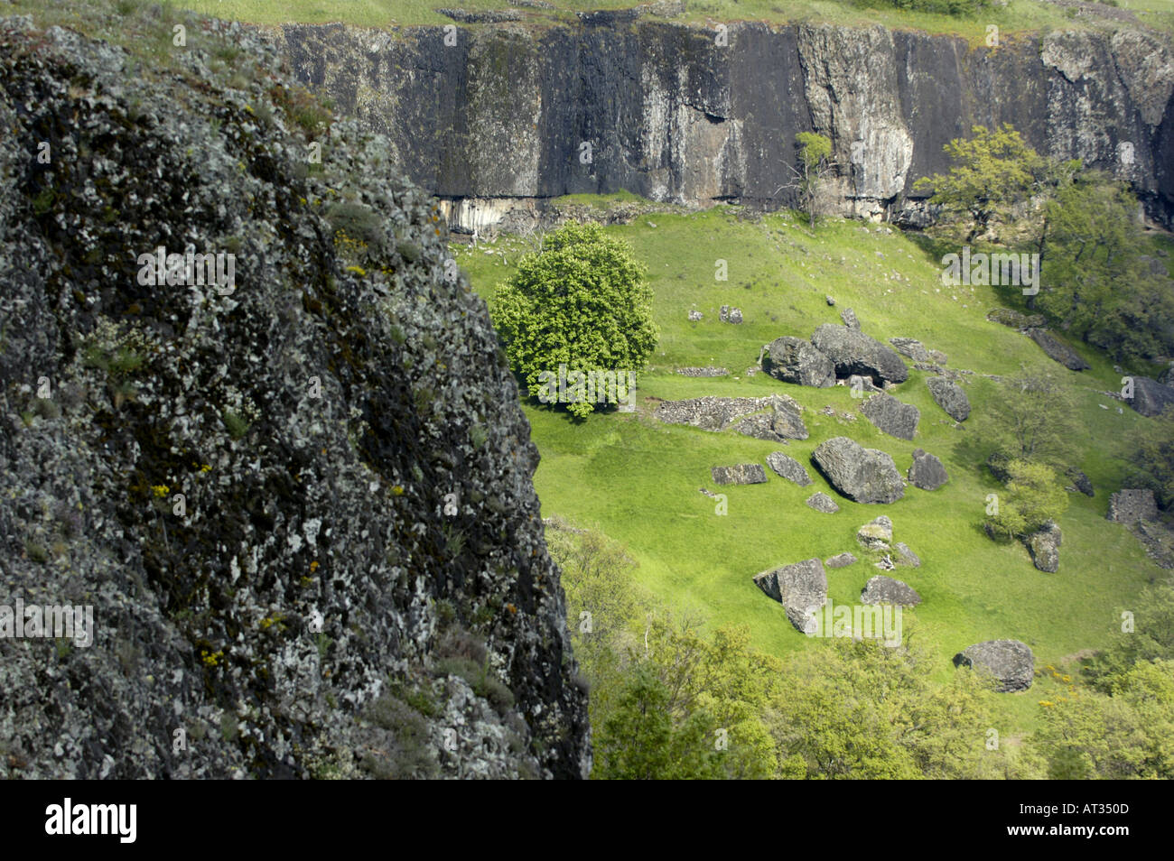 France Ardeche Mirabel Village Black Cliffs And Grass Stock Photo - Alamy
