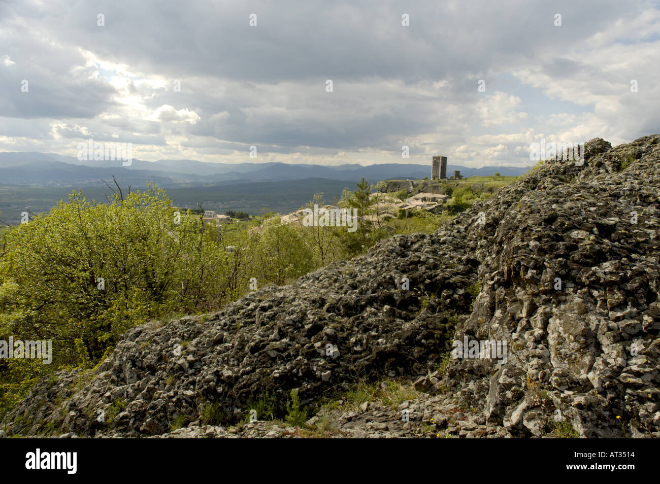 France Ardeche Mirabel Village And The Donjon Tower Ruins Stock Photo ...