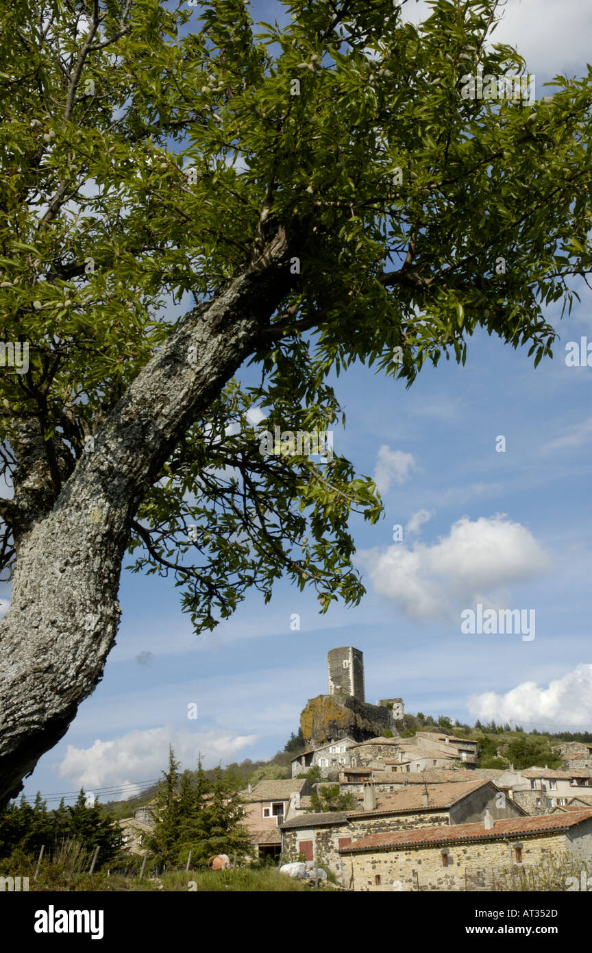 France Ardeche Mirabel Village And The Donjon Tower On Its Basaltic ...