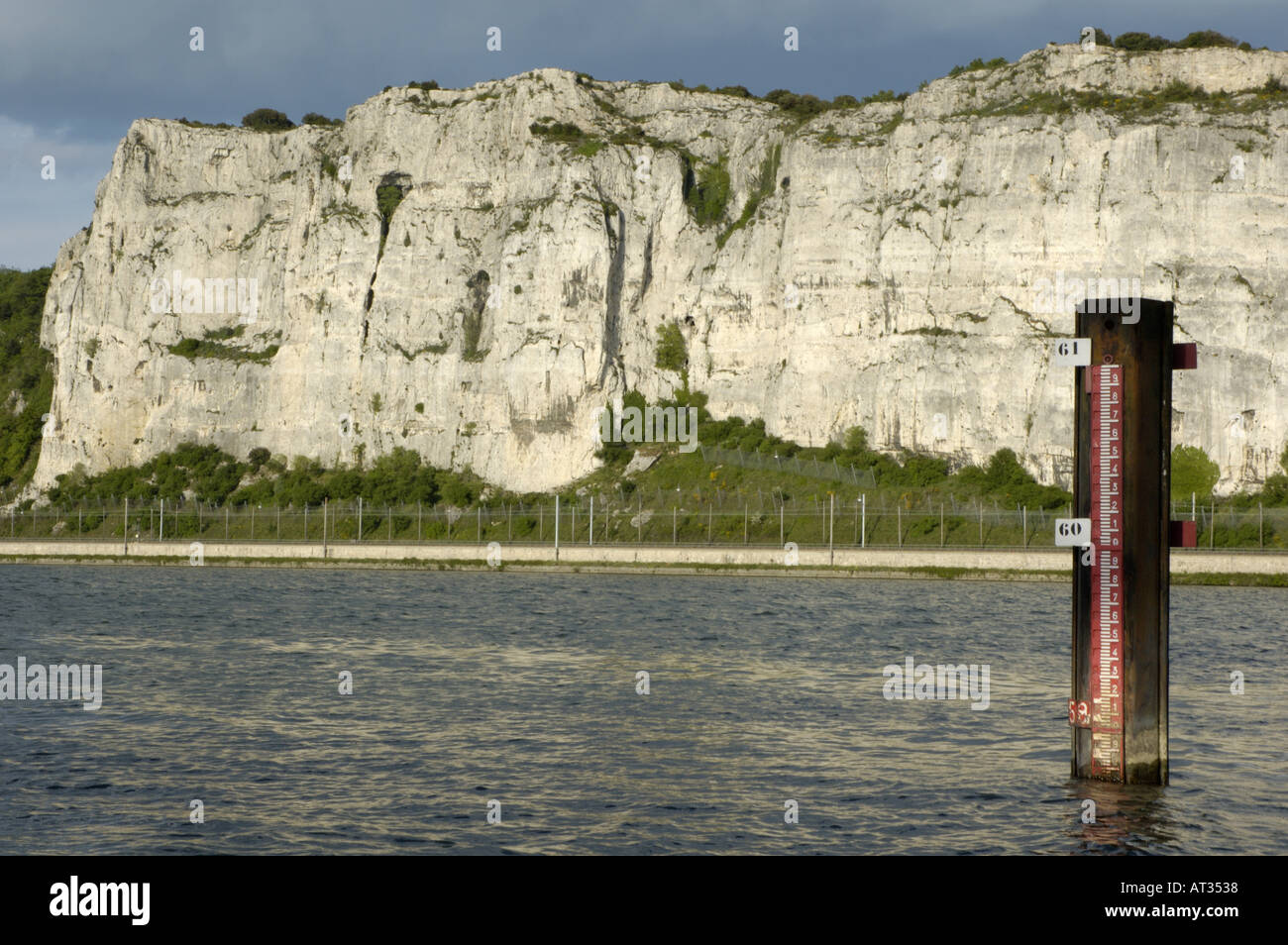 Water level of the Rhone River is measured with dramatic cliffs in the ...