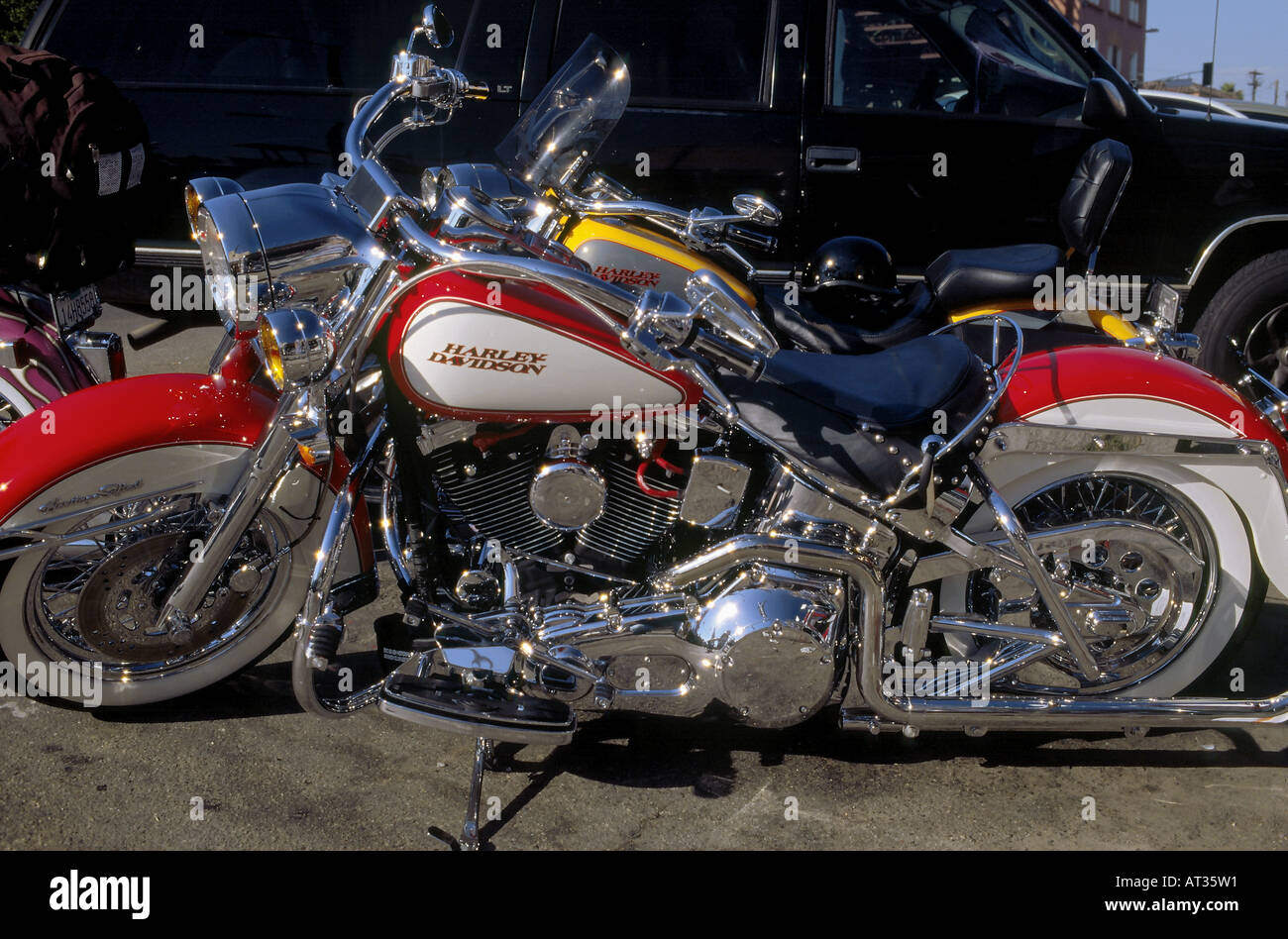 Two parked Harley Davidson motorcycles in Venice, California Stock ...