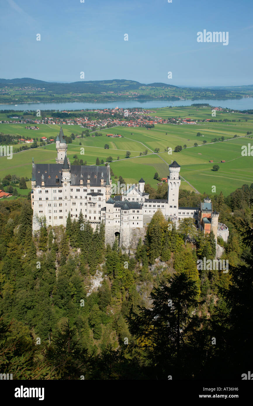 panoramic view of Neuschwanstein Castle in Bavaria in the South of ...