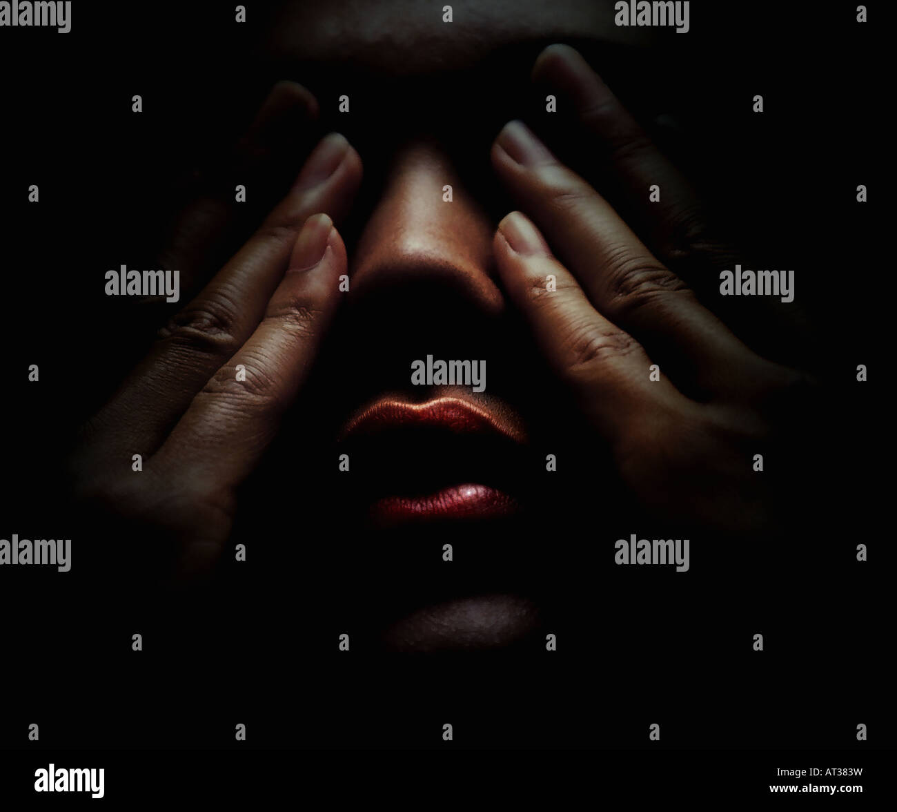 Hands over eyes, close up Stock Photo - Alamy