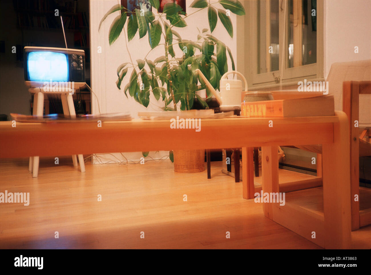 A living room with a open tv Stock Photo - Alamy