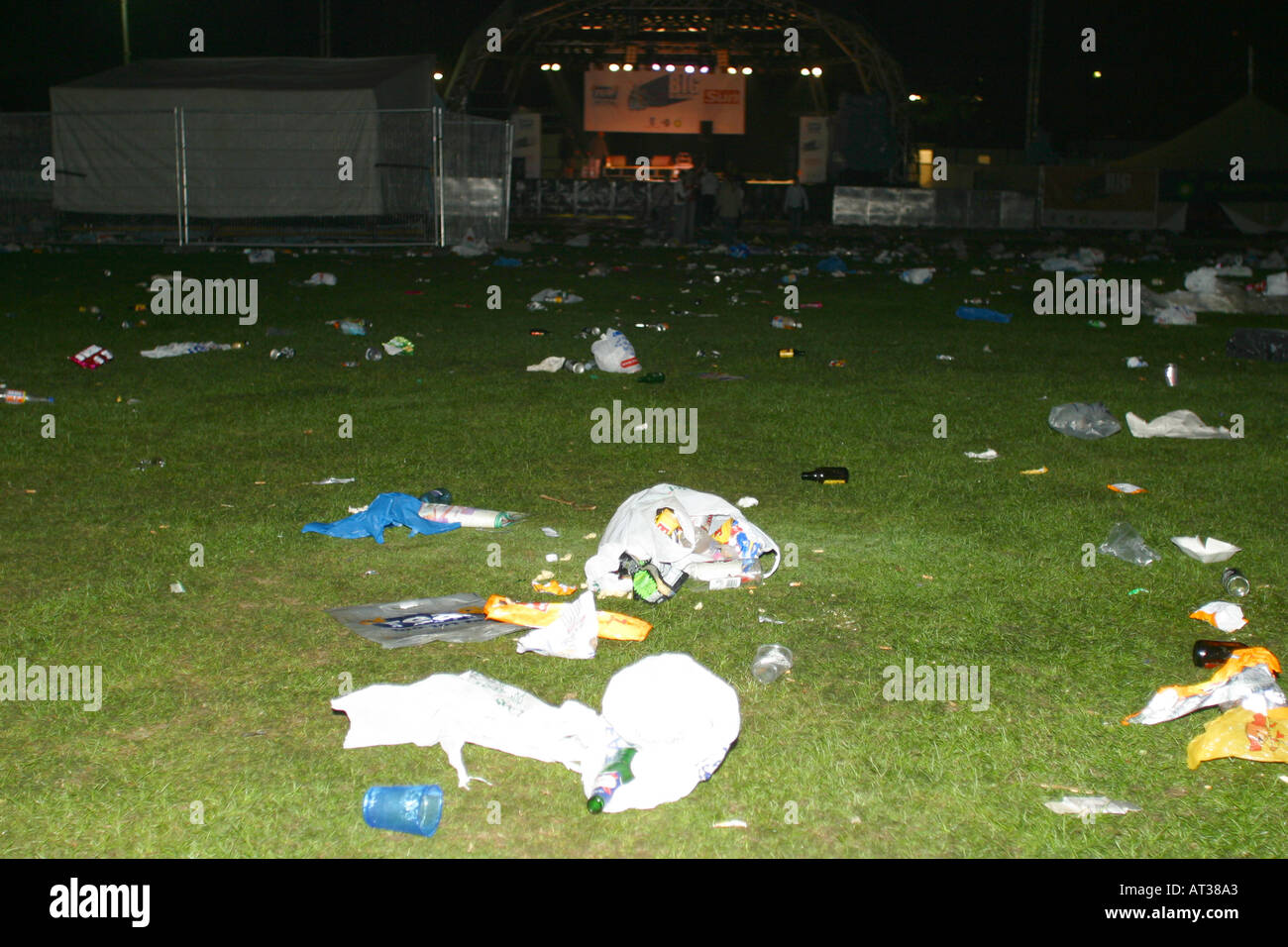 Litter left after outdoor pop festival Stock Photo - Alamy