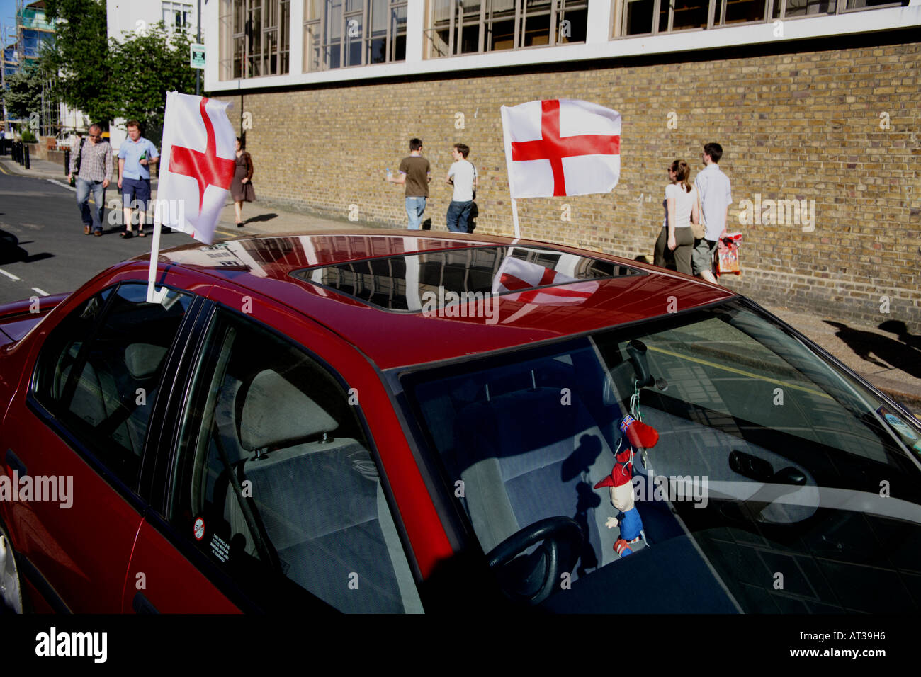 Cross of St George flags flying from car, 2006 World Cup, Hammersmith ...