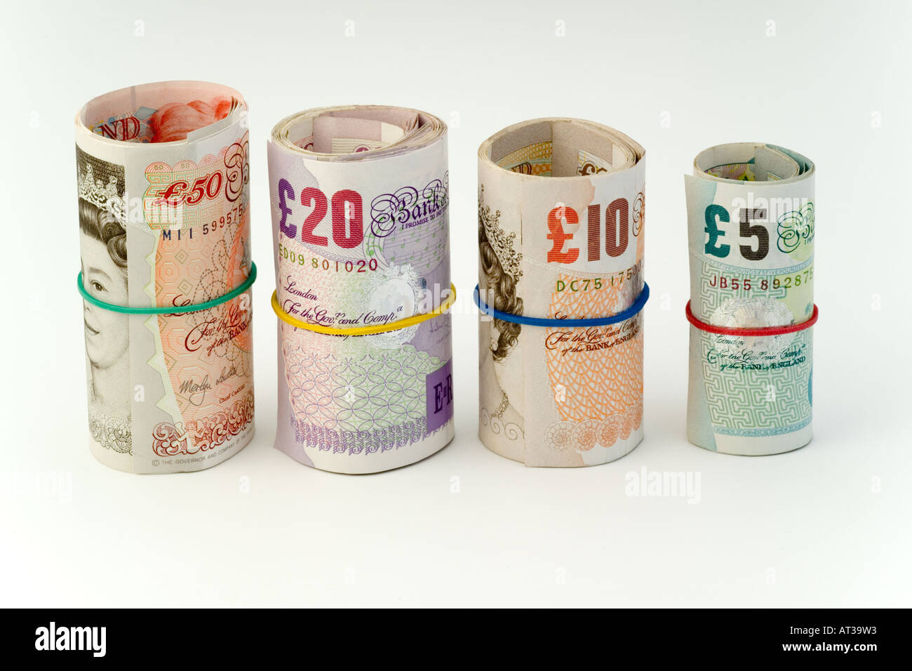 Rolls British currency Banknotes £5 £10 £20 £50 UK Stock Photo - Alamy