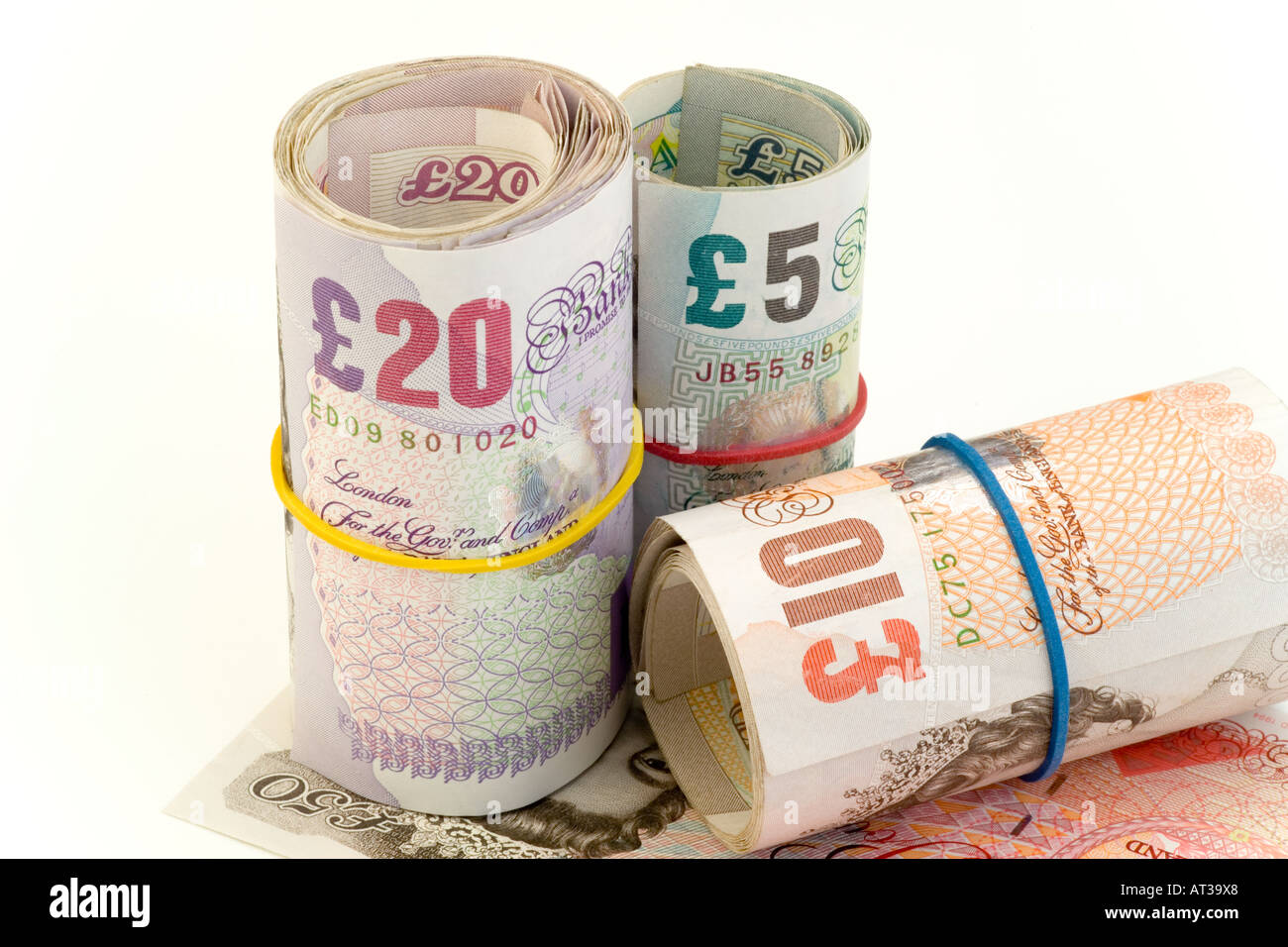 Rolls of British UK Bank Notes on a £50 Stock Photo - Alamy