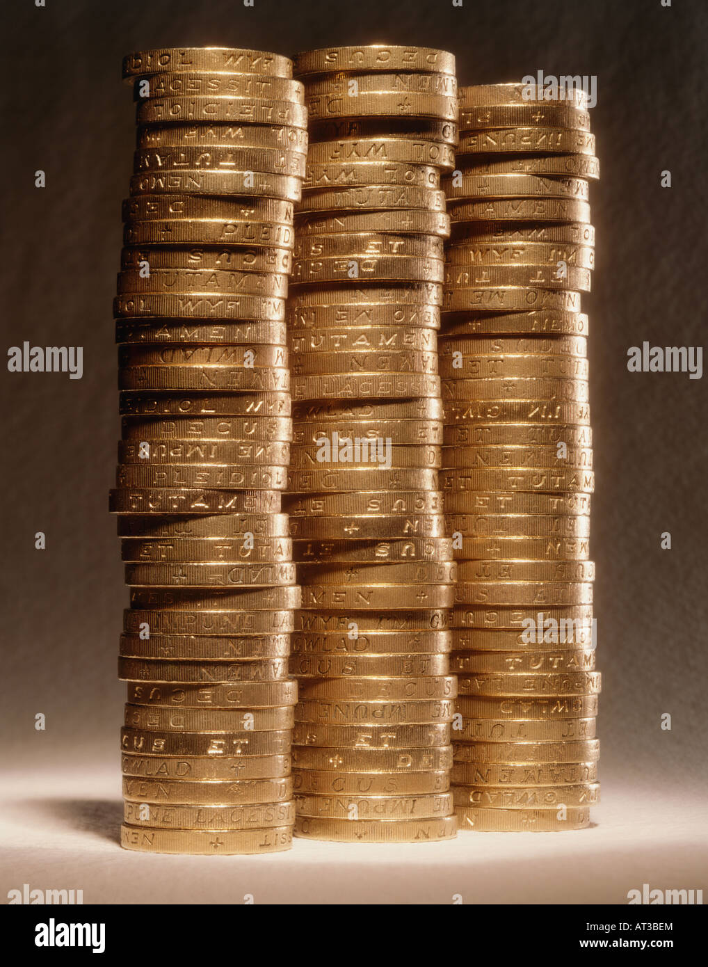 Three piles of pound coins hi-res stock photography and images - Alamy
