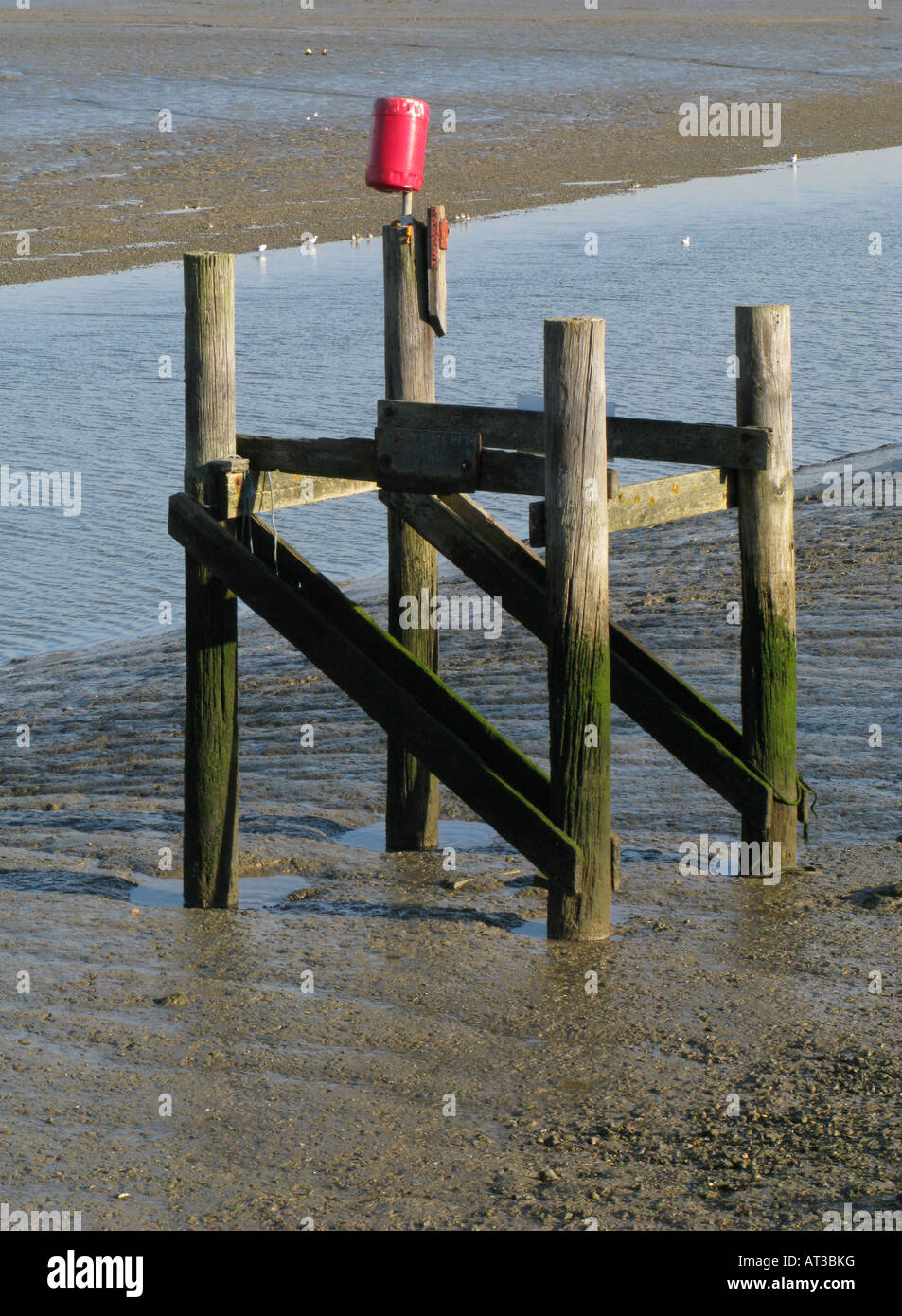 A wooden structure on the muddy banks of River Blackwater in Maldon ...